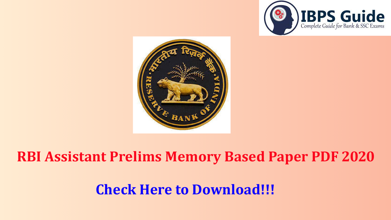 RBI Assistant Prelims Memory Based Paper 2020 PDF | Download Here