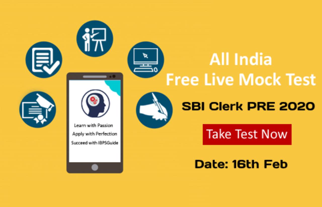 All India Live Mock Test On 16th Feb 2020 For SBI Clerk Prelims 2020